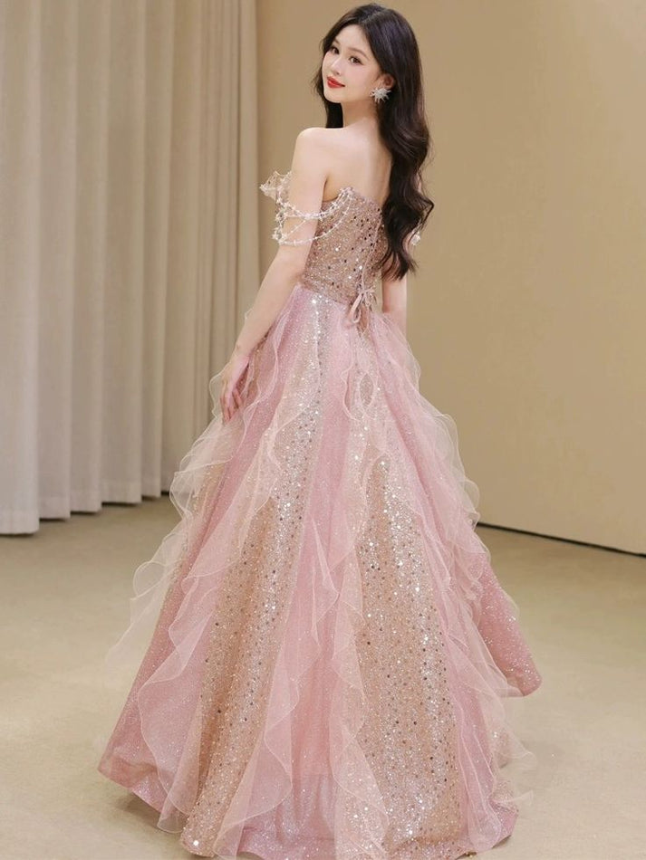 A Line Pink Long Party Dress Glam Prom Dress Formal Gown cg25279 ...