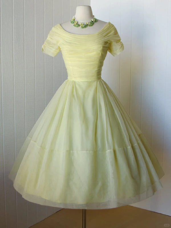 A Line Yellow Vintage Homecoming Dress Short Prom Dress Party Dress cg ...
