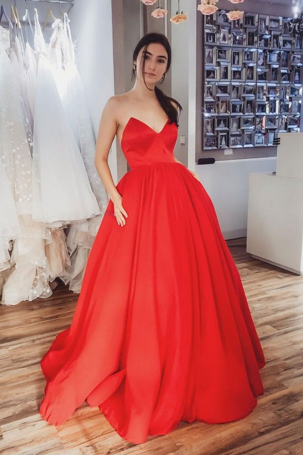SIMPLE RED SATIN LONG PROM DRESS RED EVENING DRESS cg14639 – classygown