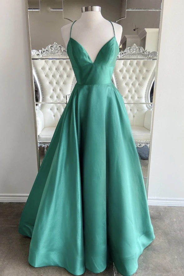Green Satin Long A Line Prom Dress Simple Evening Dress Cg21778