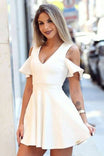A-Line V-Neck White Homecoming Dress with Short Sleeves cg2978 – classygown