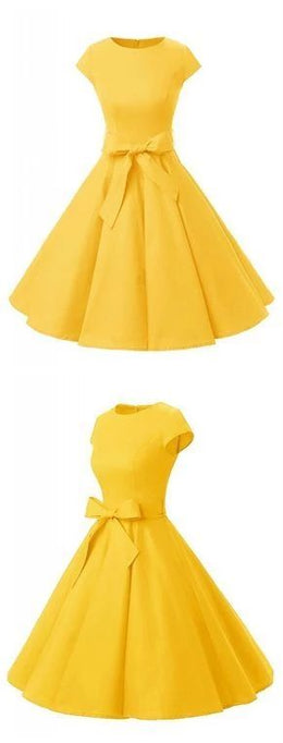 Yellow Vintage Cap Sleeves Party Cocktail Dress , Short Homecoming Dre ...