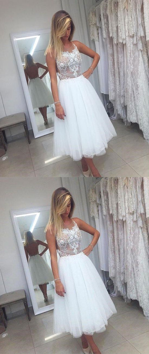 White tulle lace short dress, white homecoming dress cg4249 – classygown